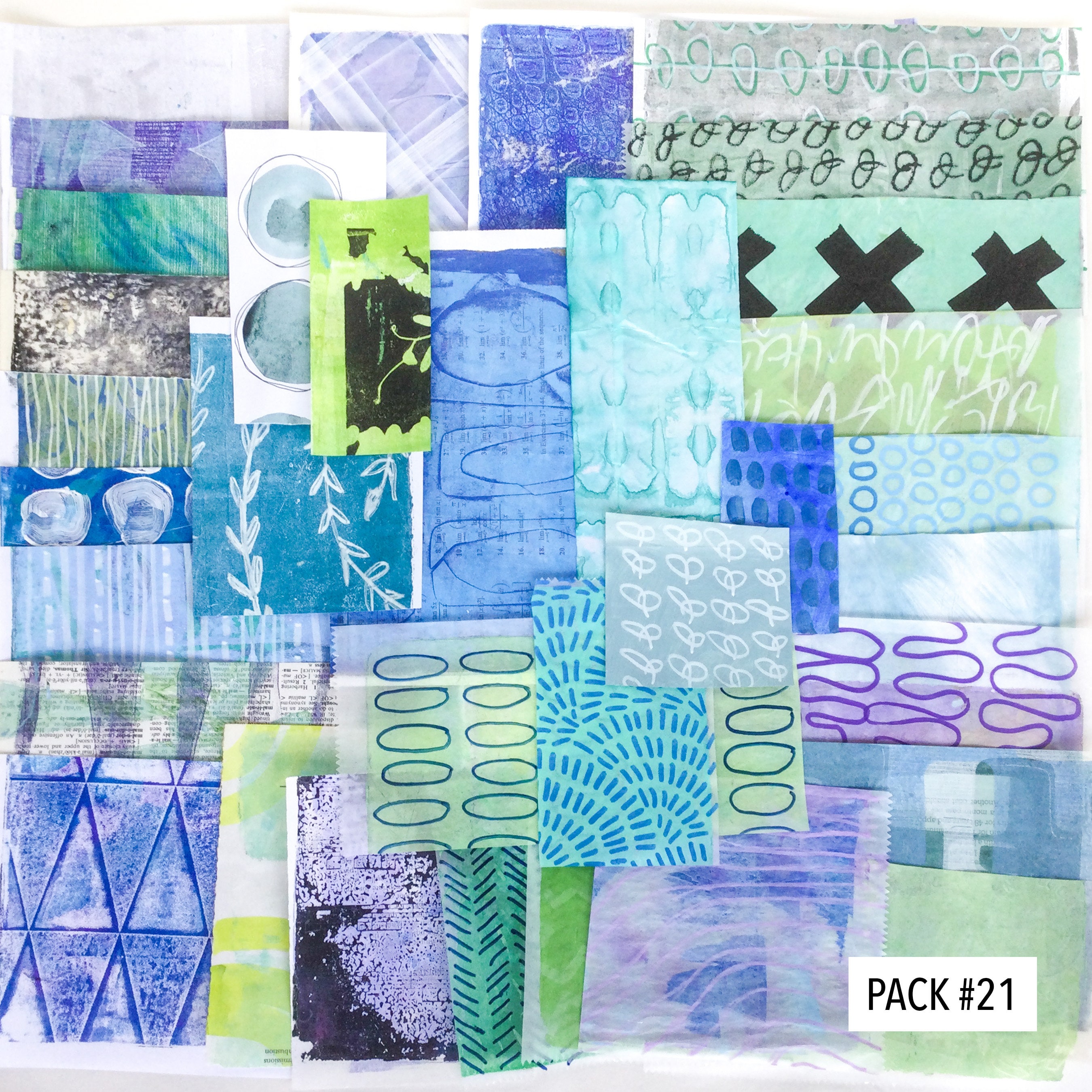 Hand Painted Collage Paper Pack: Blue, Teal, Purple, Green - Etsy