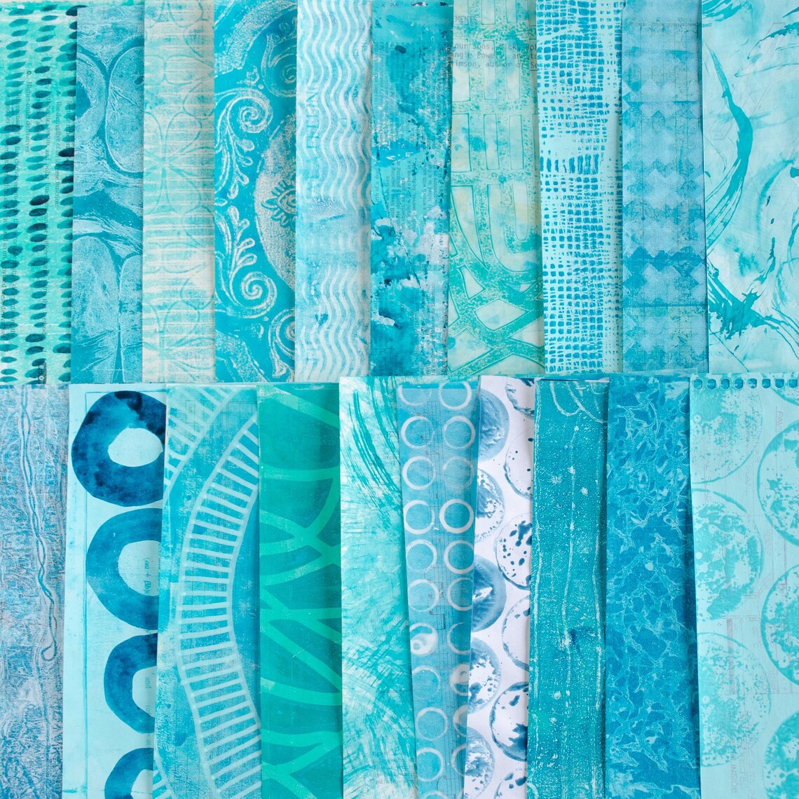 Turquoise Collage Paper Bundle, Handmade Ephemera, Hand Painted Paper ...