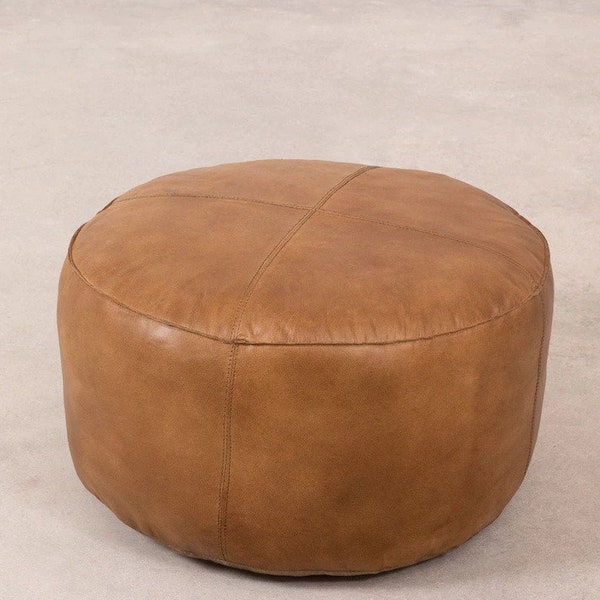 Round Leather Pouf - Etsy