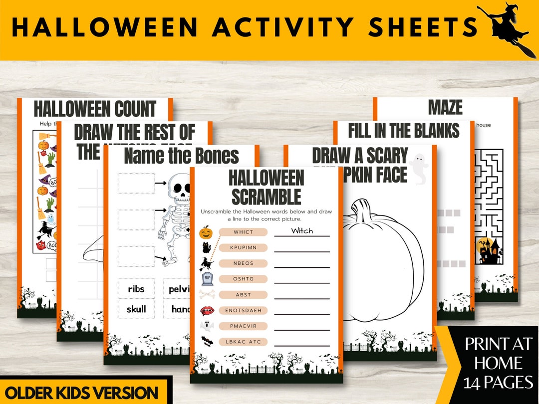 Halloween Activity Sheets Pages Print at Home Halloween - Etsy