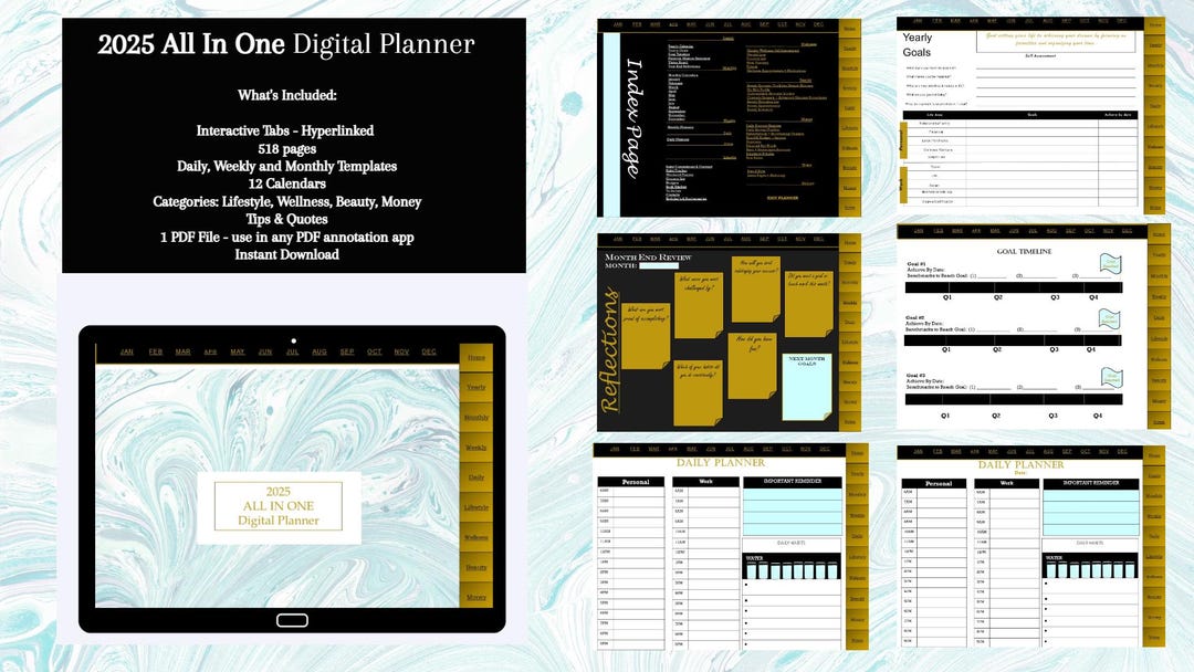 Hyperlinked Digital All-in-one Planner – Undated Interactive PDF for ...