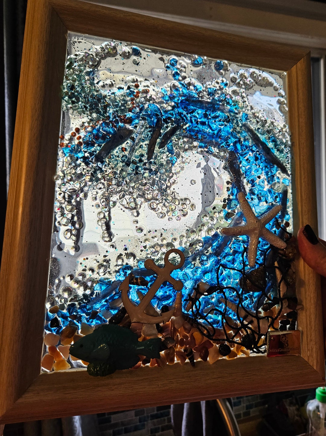 Glass Beach Art Framed Glass Art Seashell Art Resin Beach Art Ocean ...