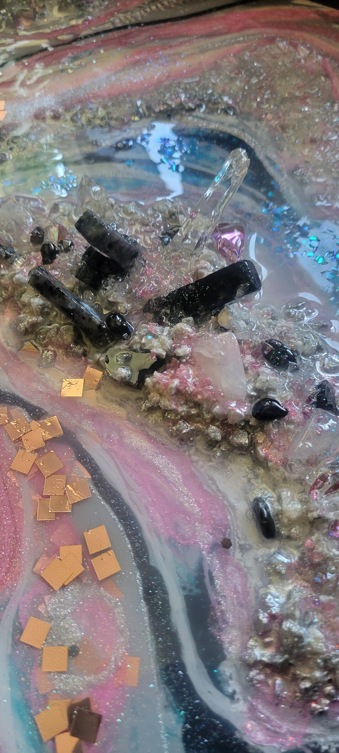 Pink Geode Resin Painting 16"wx20"l Pink and Black on Stretched Canvas ...