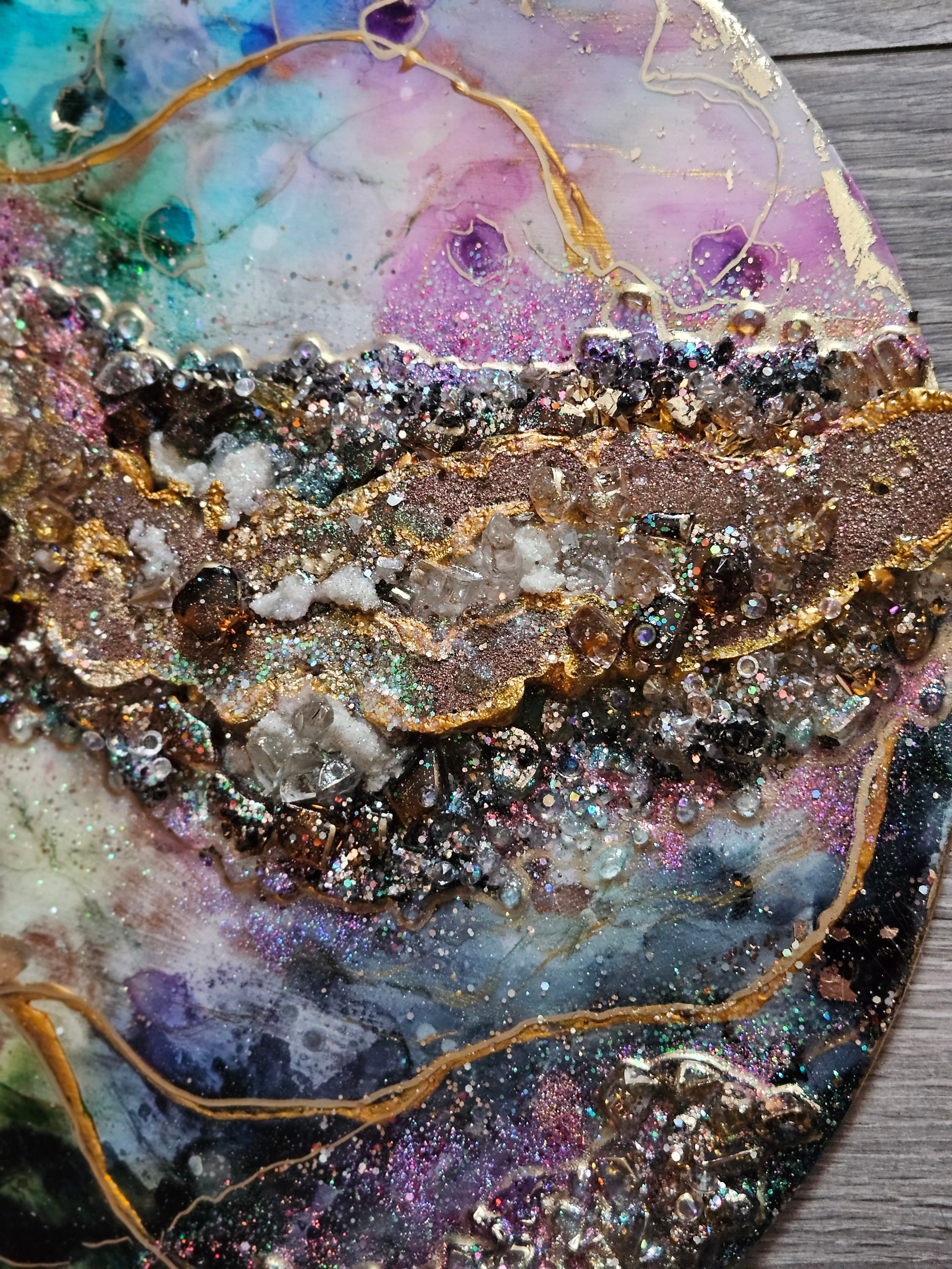 Round Alcohol Ink Painting With Crystals, 18 Round, Colorful Pinks and ...