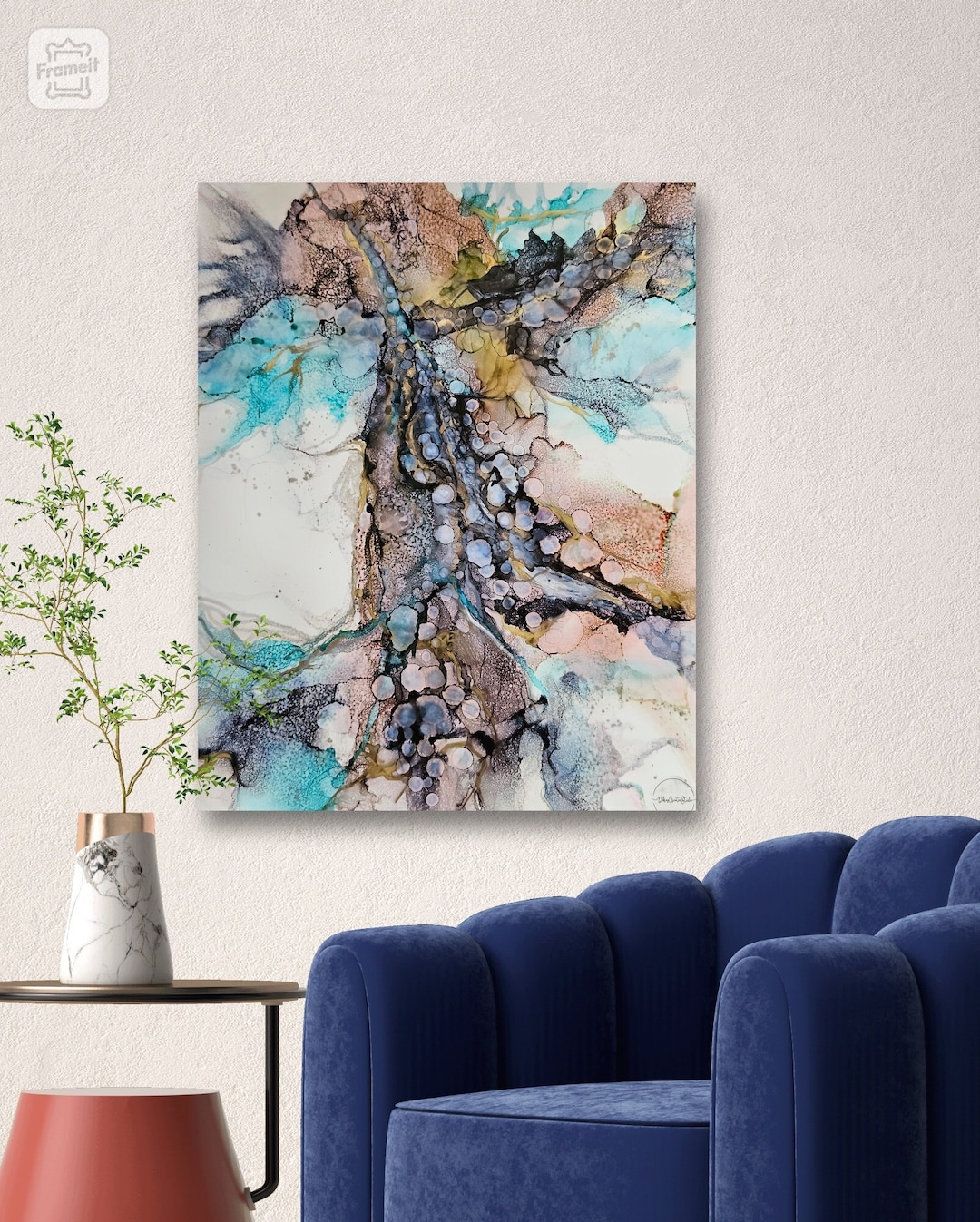 Alcohol Inks Painting, Coated in Epoxy Resin, Black, Brown, White, Teal ...