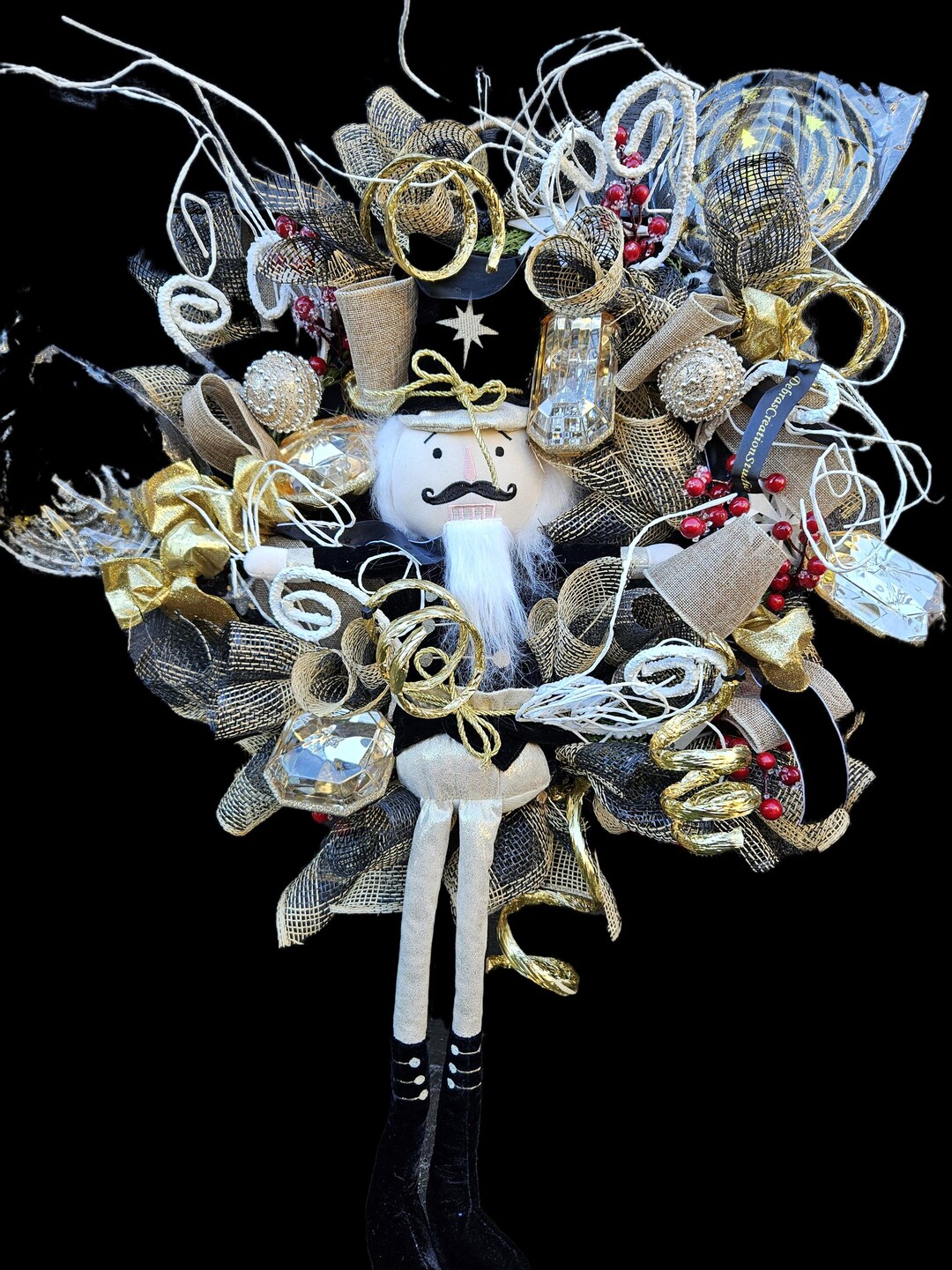 Christmas Nutcracker Wreath, Black and Gold Nutcracker Door Hanger ...