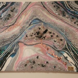 Pink Geode Resin Painting 16"wx20"l Pink and Black on Stretched Canvas ...