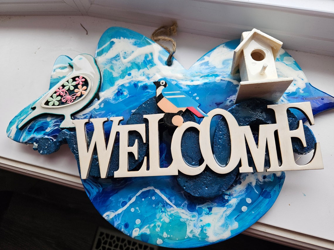 Welcome Ocean Sign, Welcome Home Sign, Bird Welcome Sign, Wood Beach ...
