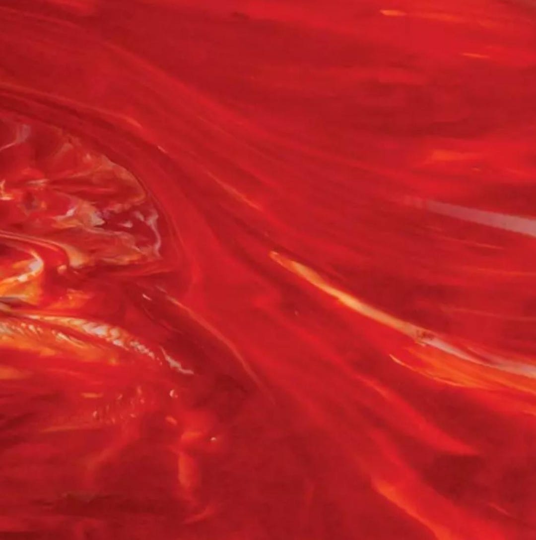 Wissmach Red, White Wispy Art Glass Sheet for Stained Glass Production ...