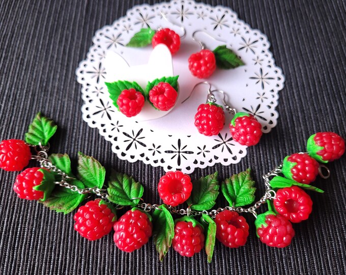 Berry Bracelet Made of Polymer Clay, Raspberry Bracelet, Raspberry ...