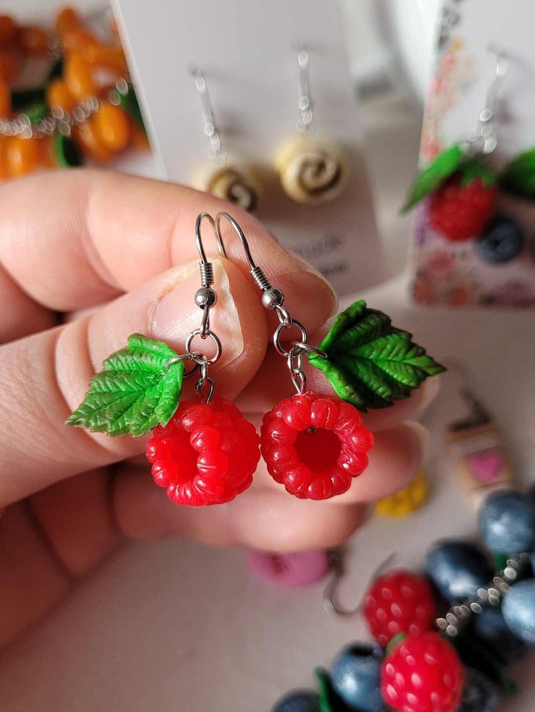 Raspberry Earrings, Berry Earrings, Polymer Clay Jewelry, Berries ...
