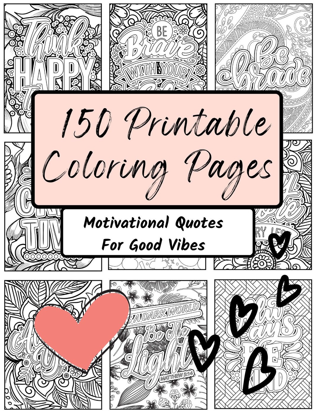 150 Motivational & Inspirational Quotes, Coloring Pages for Adults and ...