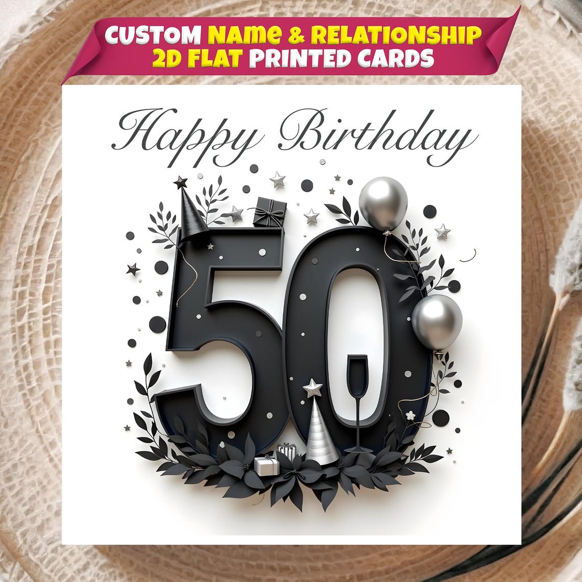 Personalised Funny 50th Birthday Card for Him – Black & Silver Balloons ...
