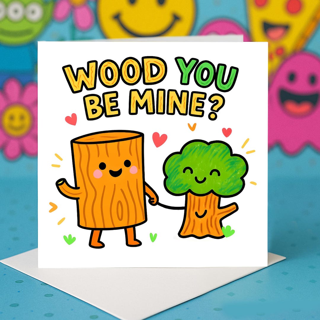Wood You Be Mine? Cute Tree and Stump Pun Card for Love, Anniversary ...