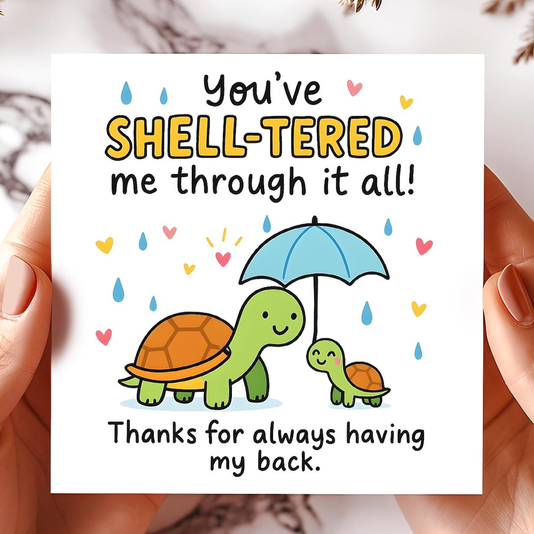 Cute Turtle Thank You Card, Animal Appreciation Note, Rainy Day ...