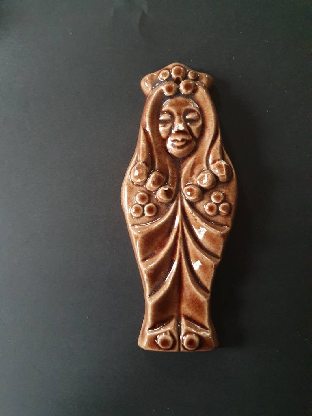 Brown Glazed Ceramic Amulet Noble Lady goddess Wall Plaque - Etsy