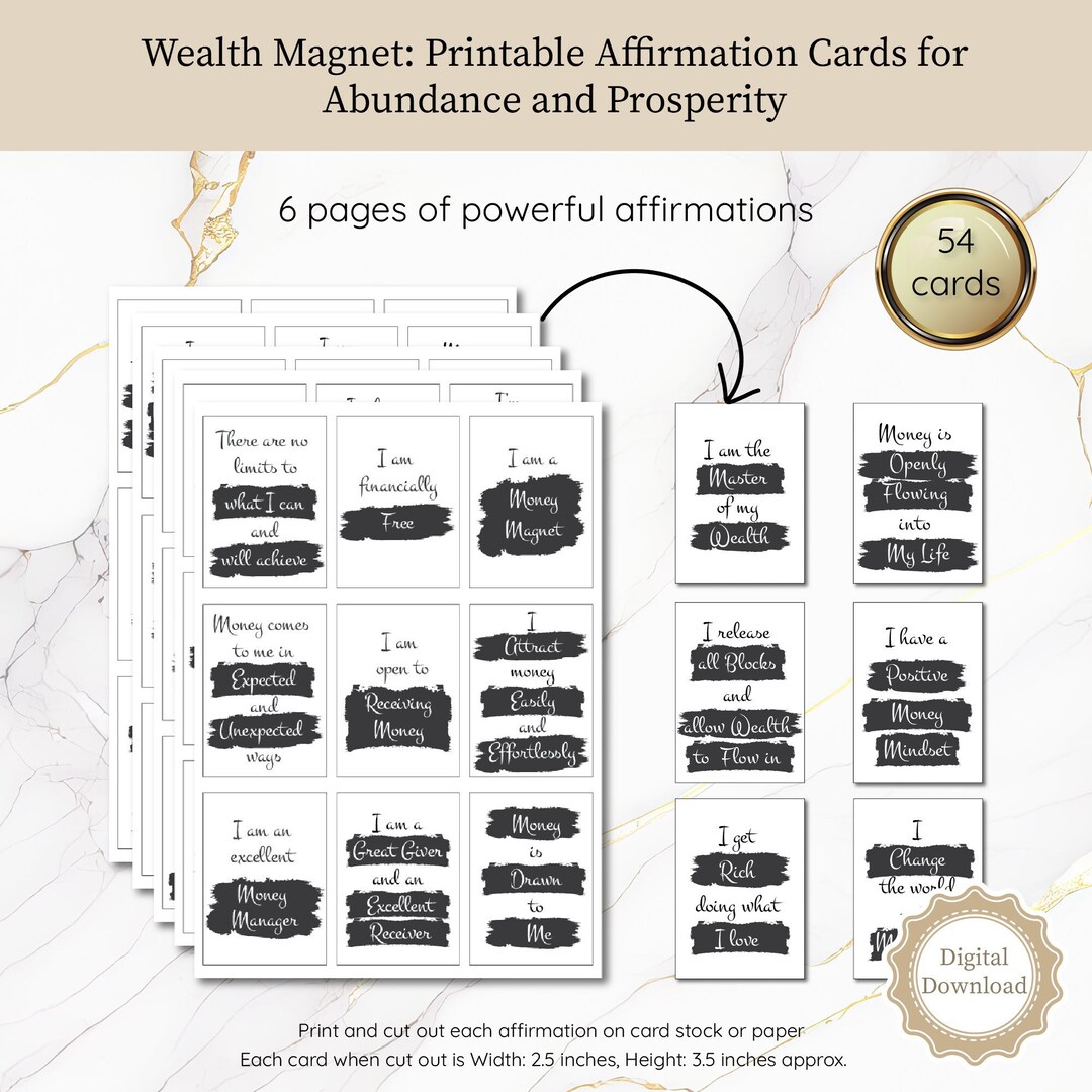 Wealth Magnet: Printable Affirmation Cards for Abundance and Prosperity ...