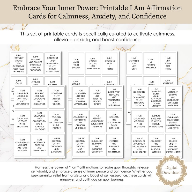 Printable Affirmation Cards for Calmness, Anxiety, Confidence and ...