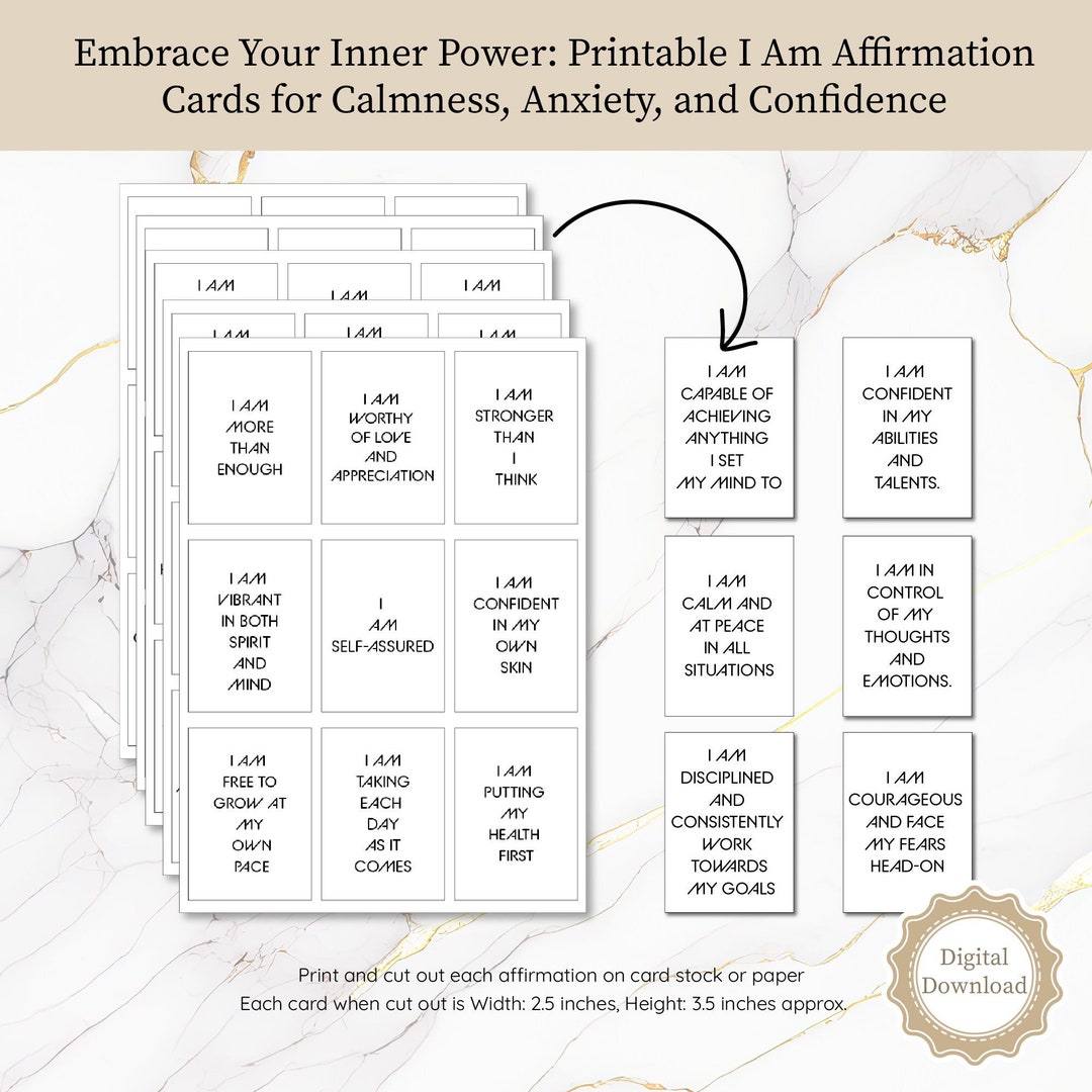 Printable Affirmation Cards for Calmness Anxiety Confidence - Etsy