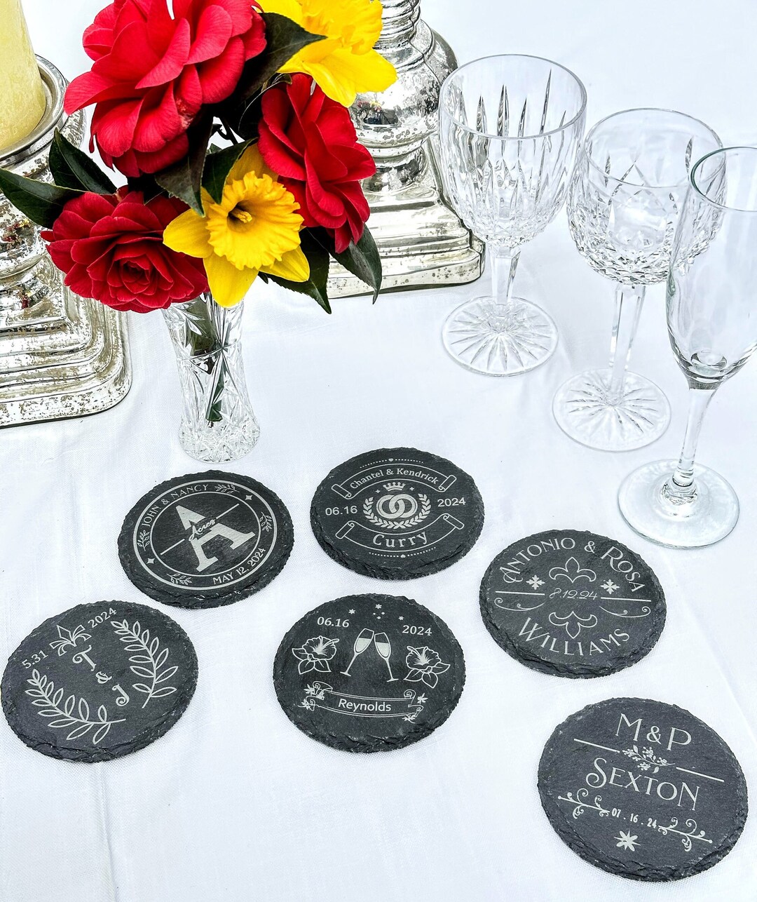 Custom Slate Coasters - Wedding Favors - Engraved Slate Coasters ...