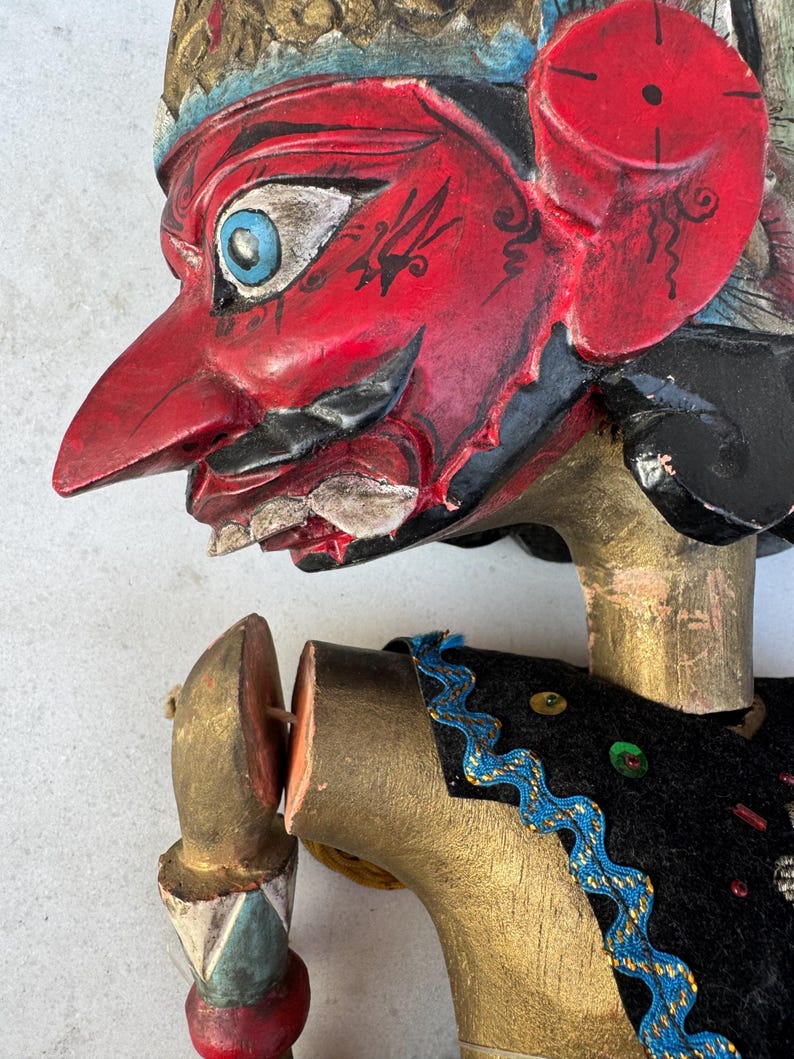 Vintage Indonesian Wayang Golek Puppet – Red Demon Character – Hand ...