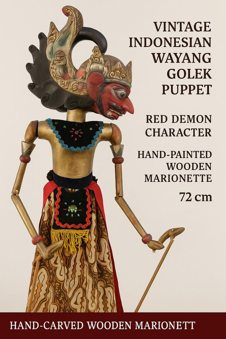 Vintage Indonesian Wayang Golek Puppet – Red Demon Character – Hand ...