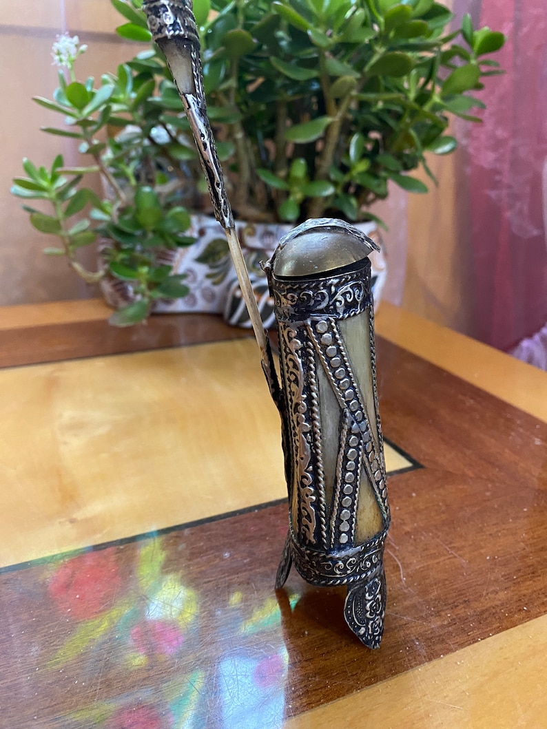 Old Handmade Camel Bone Inkwell Inlaid With Berber Silver 13 Cm - Etsy