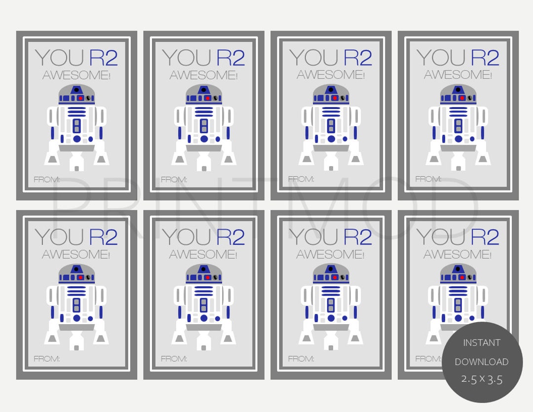 Valentines Tag - R2D2 Valentines - R2D2 Cards - Star Wars Valentines ...