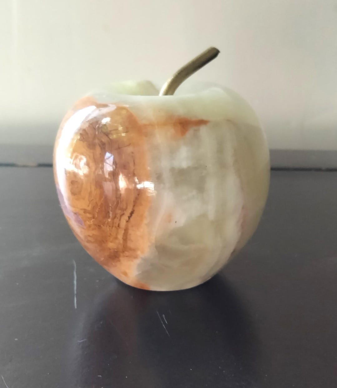 Alabaster APPLE With a Copper Stem-dainty Piece of Decor to Decorate ...