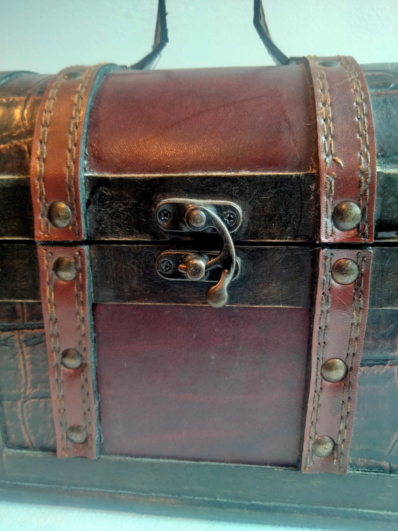 Mini Treasure Chest-wood, Faux Leather, Tin Studs-vintage Home Decor ...