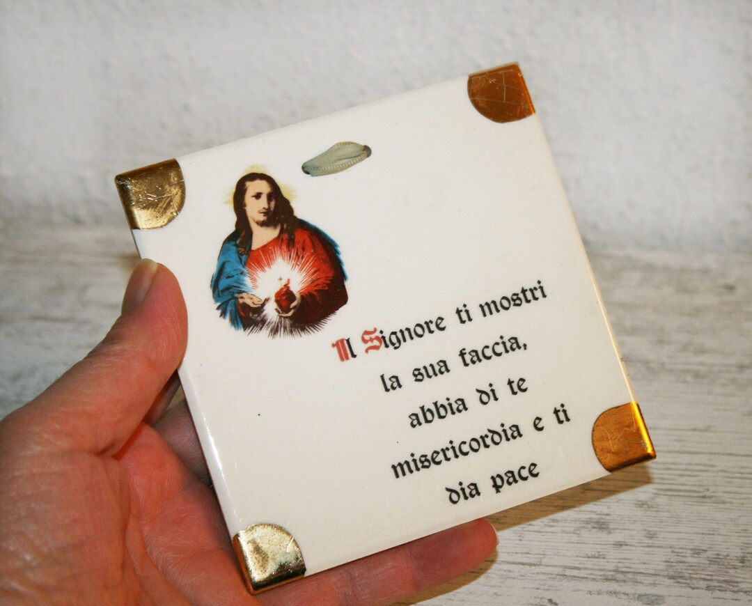 Wall Hanging Tile With Sacred Heart of Jesus, Image- Italian Ceramic ...