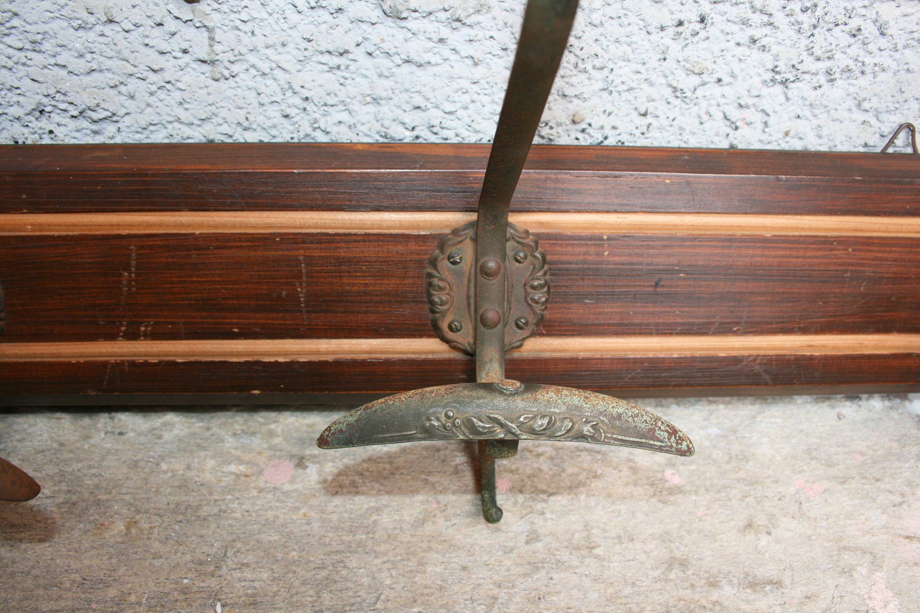 Antique 1930s Coat Rack, Handmade Wooden Coat Rack, Four Metal Hooks ...