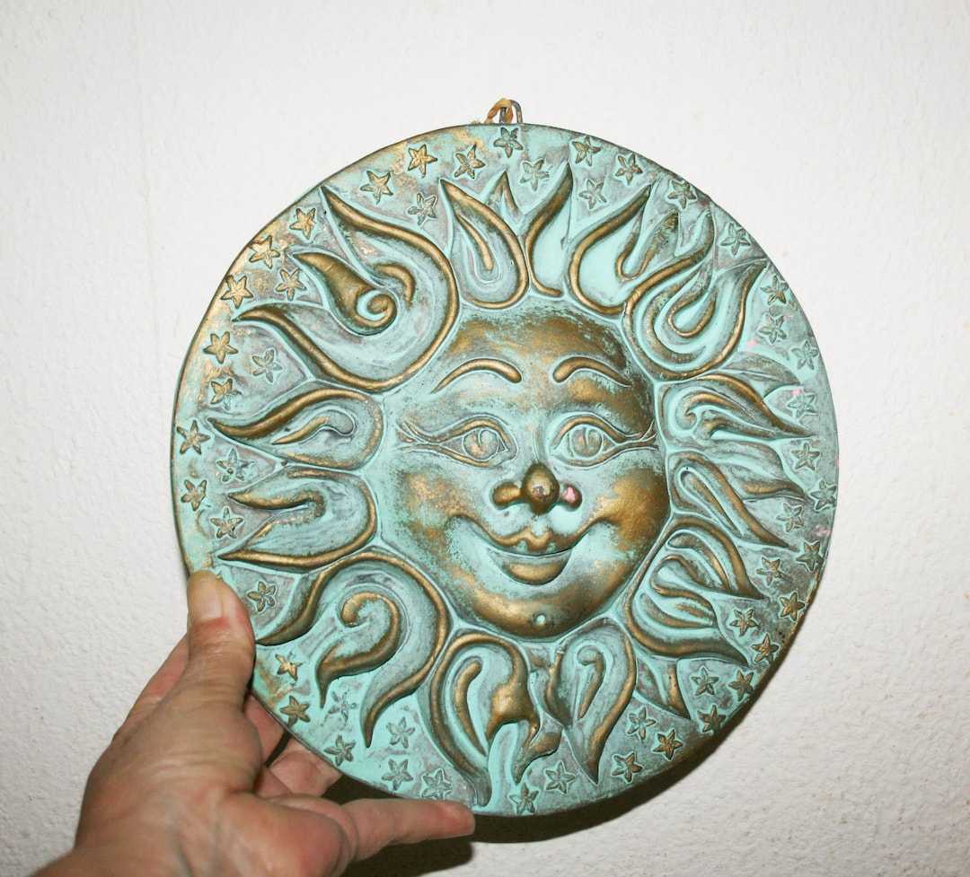 Vintage Terracotta Sun Wall Hanging - Smiling Sun Face Folk Art - Boho ...