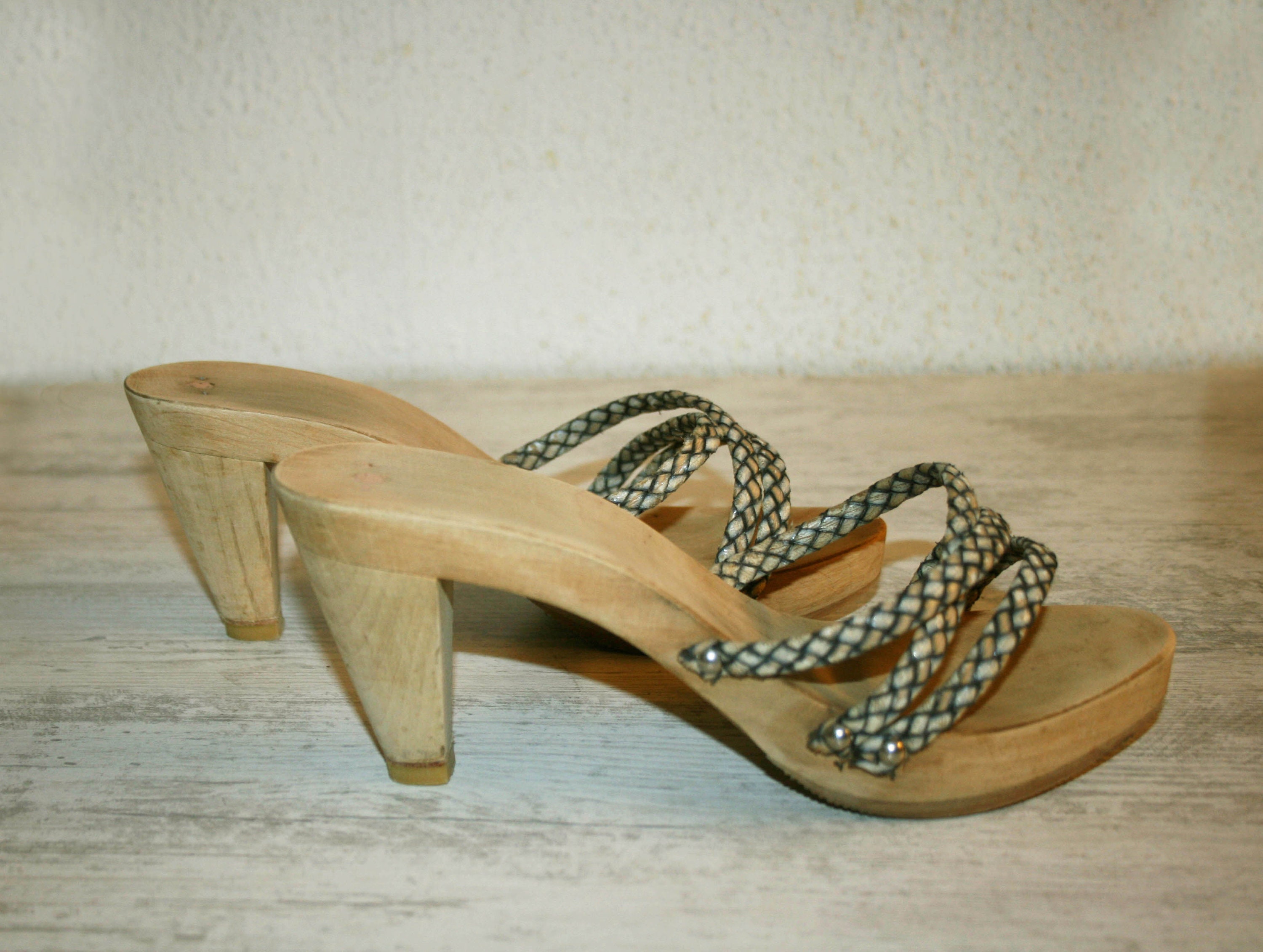 Handmade Clogs in Natural Wood With High Heel - Vintage Italian 80s ...