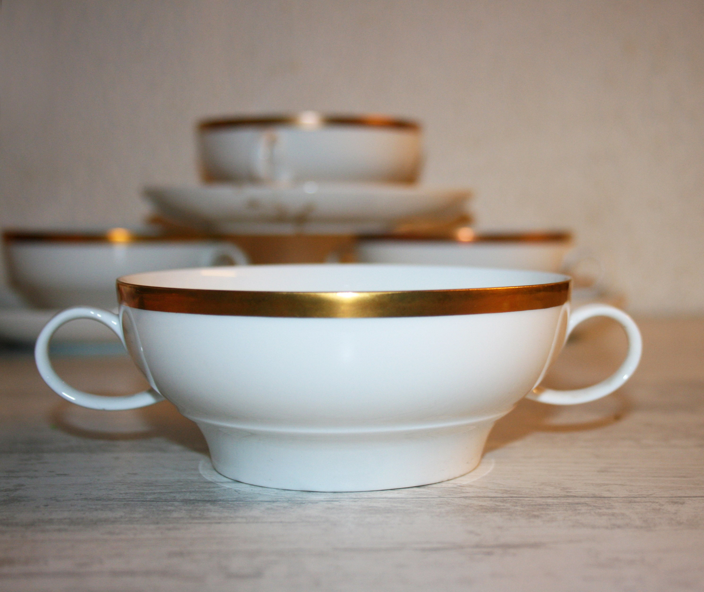 Vintage Thomas Rosenthal Bouillon Soup Cups, Beautiful White Porcelain ...