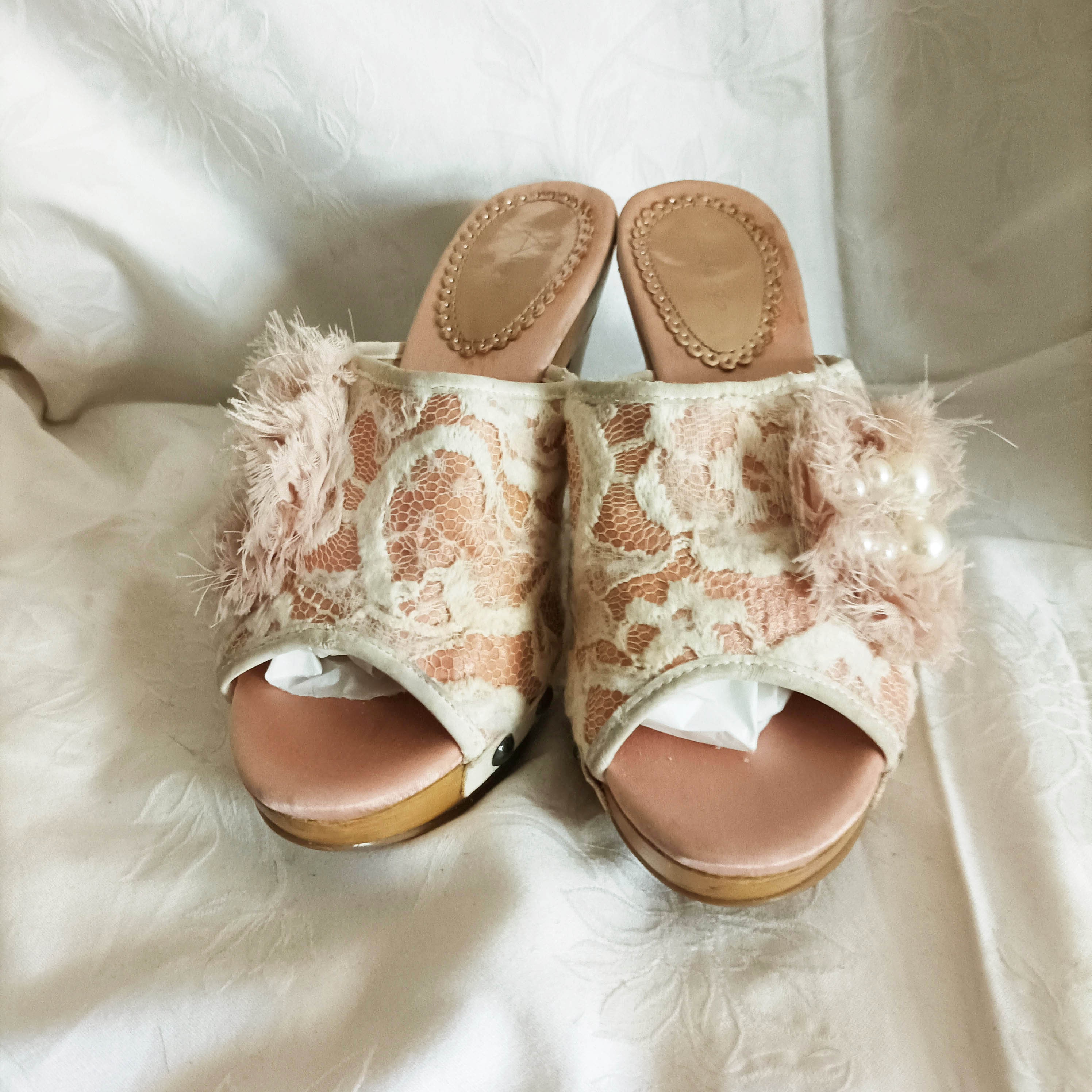 High Heel Clogs, Powder Pink, Pearls and Lace - Women's Shoes - Gift ...