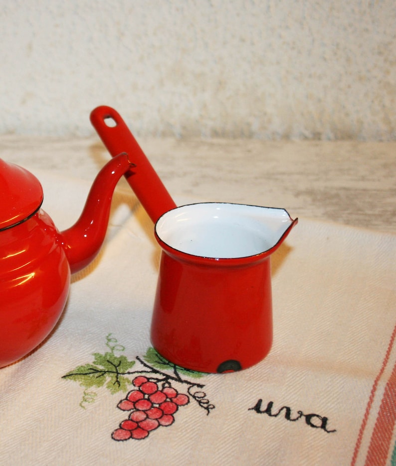 Red Enamel Milk Jug, White Inside, Country Home Decor, Gift for Her ...