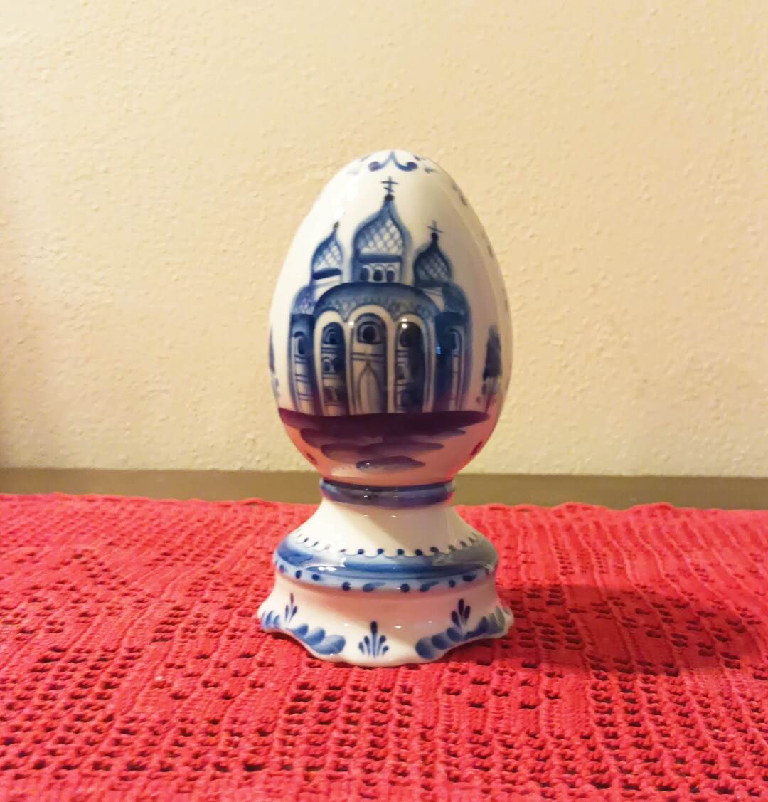 Vintage Porcelain Egg, White - Blue - Collectible Ceramic - Made in ...