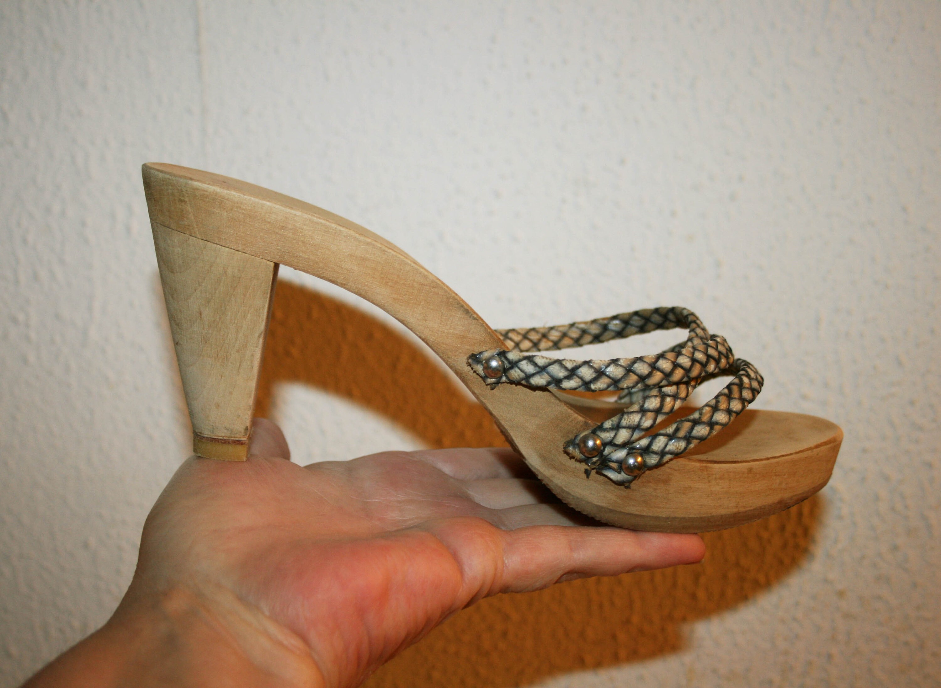 Handmade Clogs in Natural Wood With High Heel - Vintage Italian 80s ...