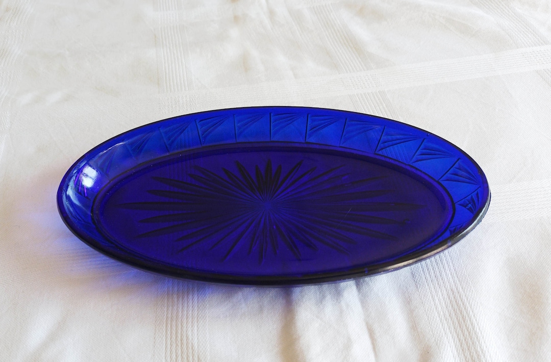 Vintage 80, Blue Oval Serving Plate, Made in ITALY, Blue Cobalt Dish ...