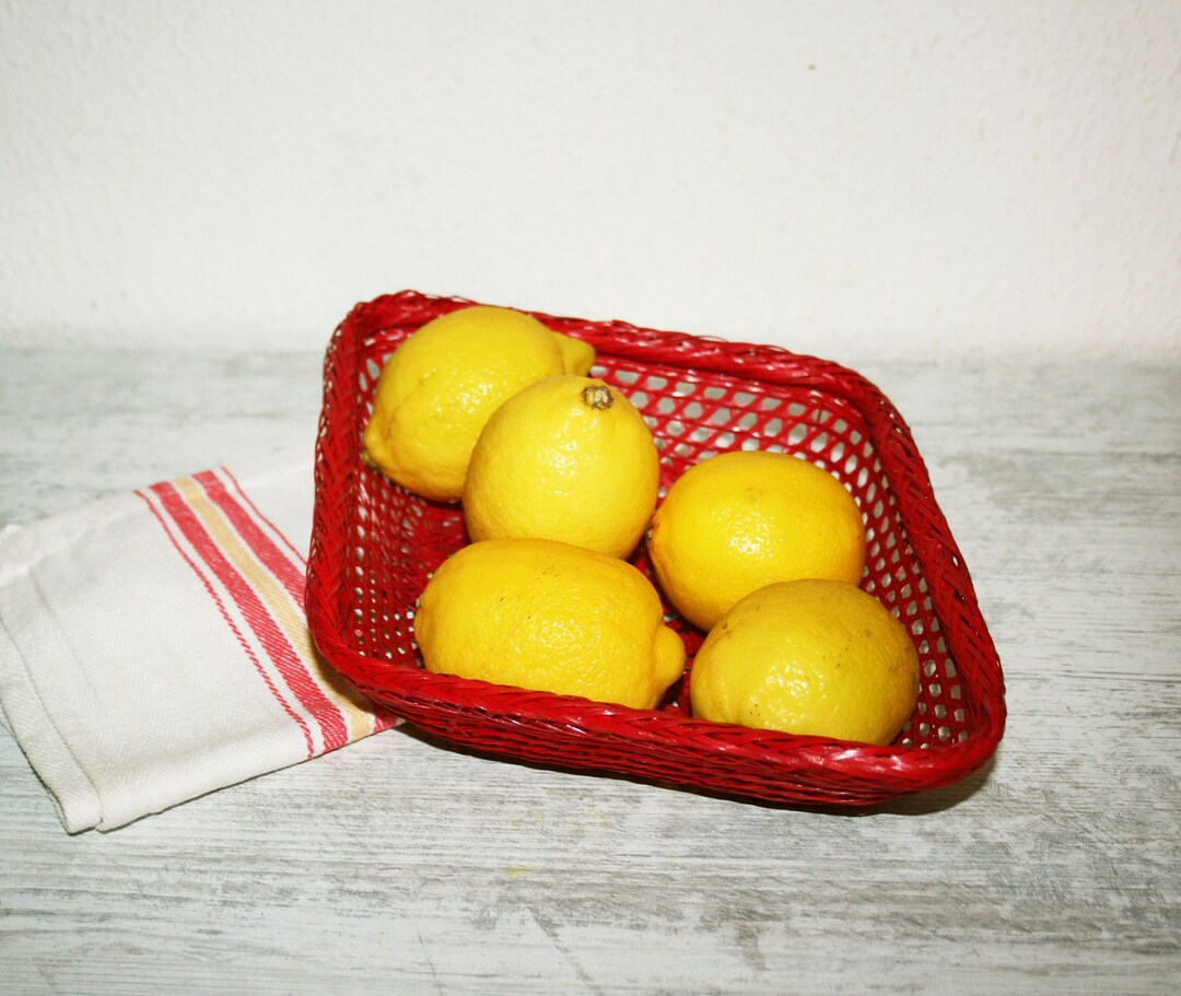 Red Wicker Basket, Rhomboid Shape/ Raffia Basket, Flat Basket, Storage ...