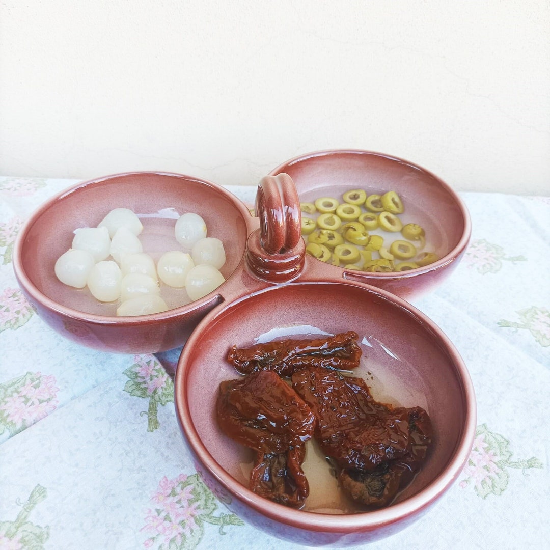 Divided Appetizer Plate /pink Terracotta Tray / Ceramic Serving Platter ...