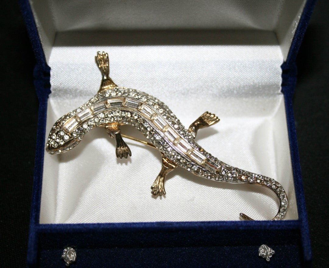 70s Lizard Brooch - Made in Italy - 825 Silver and Rhinestones, Fashion ...