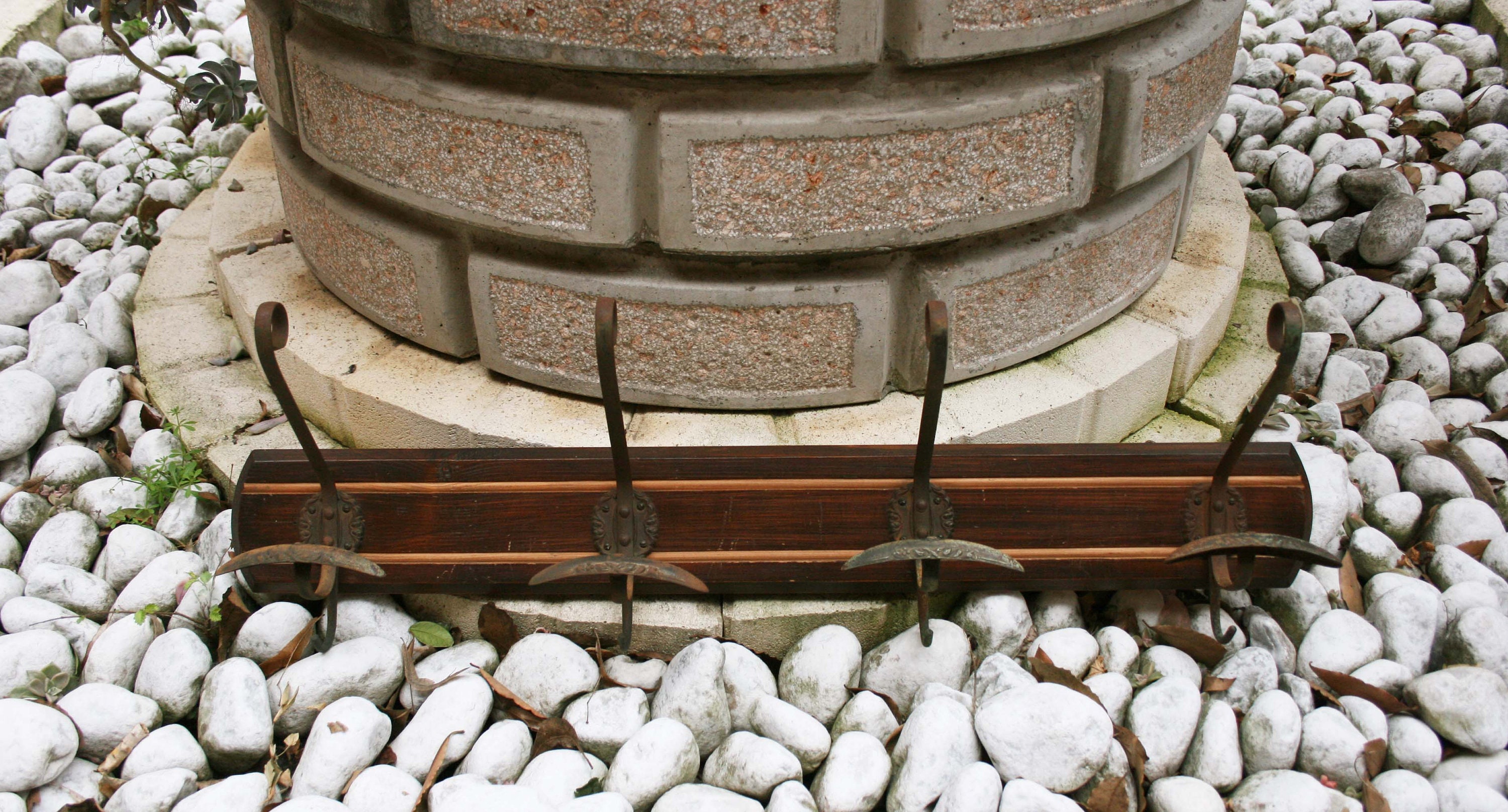 Antique 1930s Coat Rack, Handmade Wooden Coat Rack, Four Metal Hooks ...