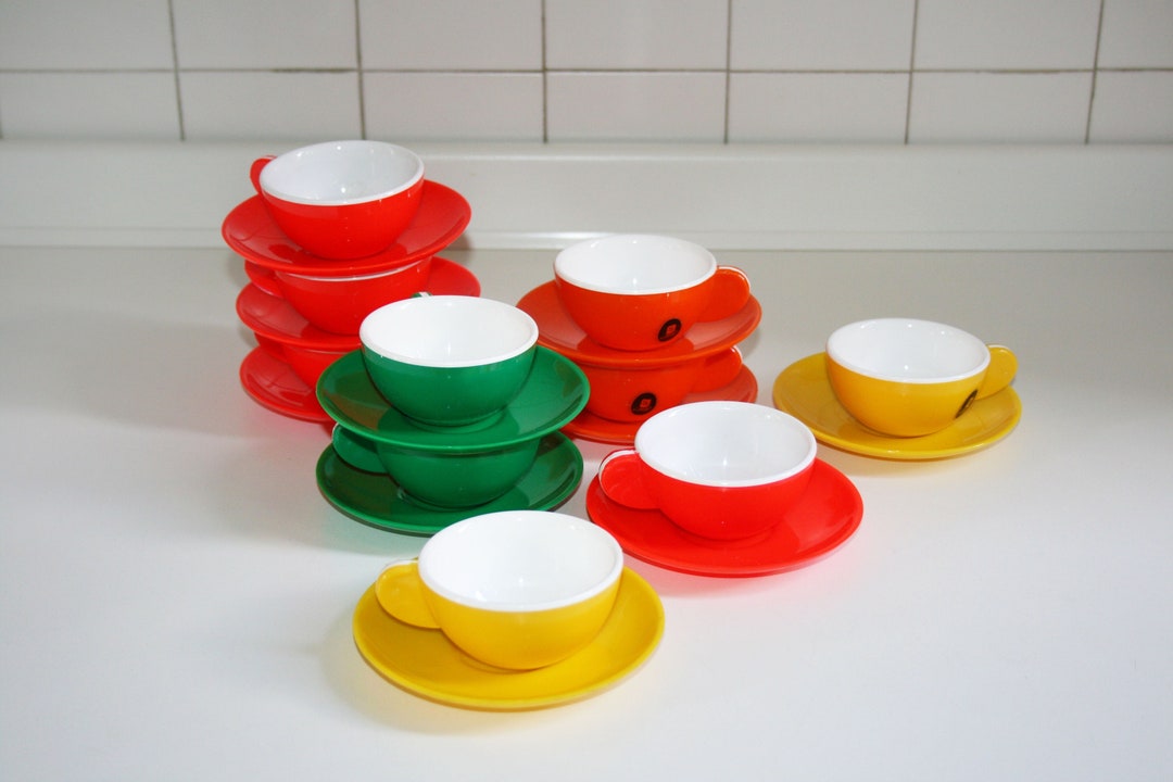 Vintage 70s, Plastic Coffee Cup, Multicolored Yellow, Orange, Red ...