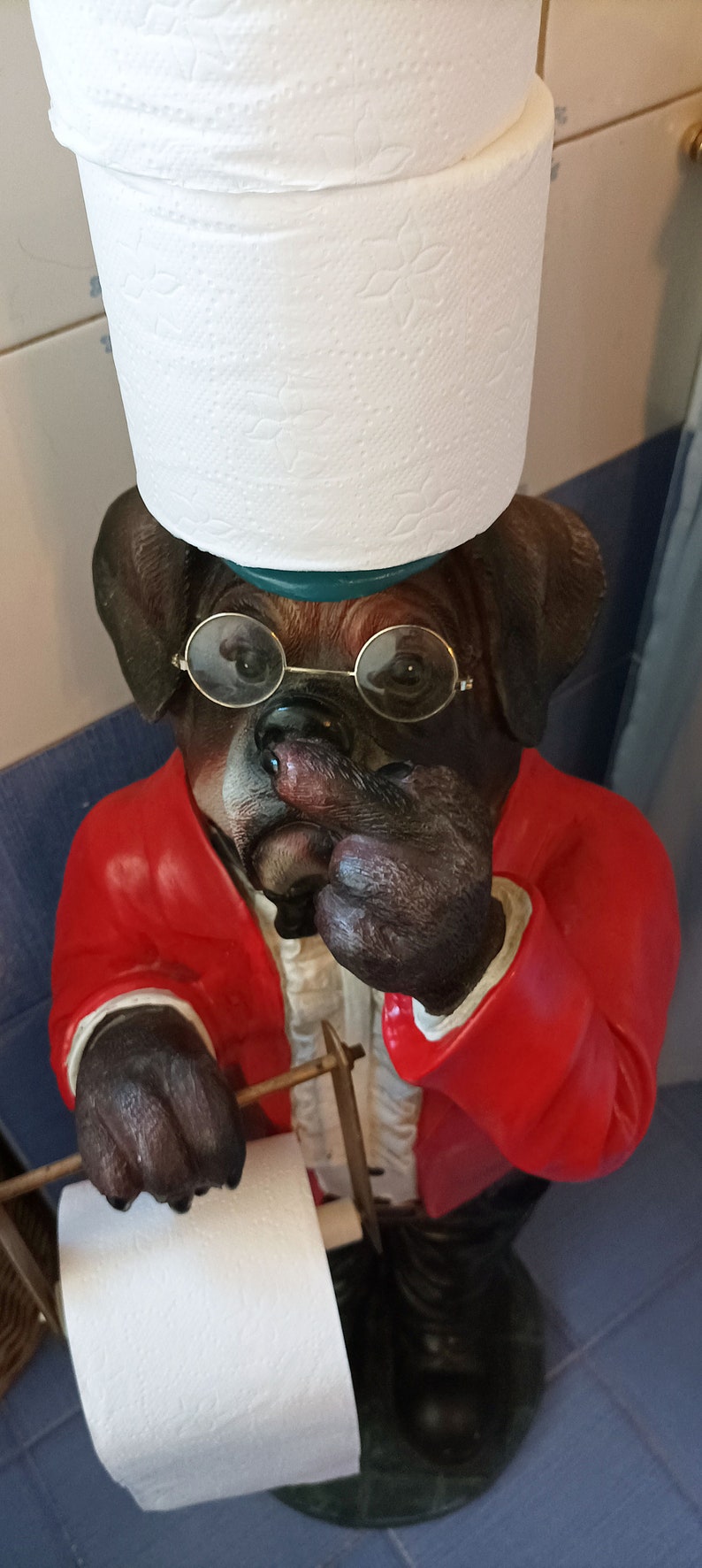 Cute Boxer Dog Butler Toilet Paper Holder Toilet Roll Holder resin ...