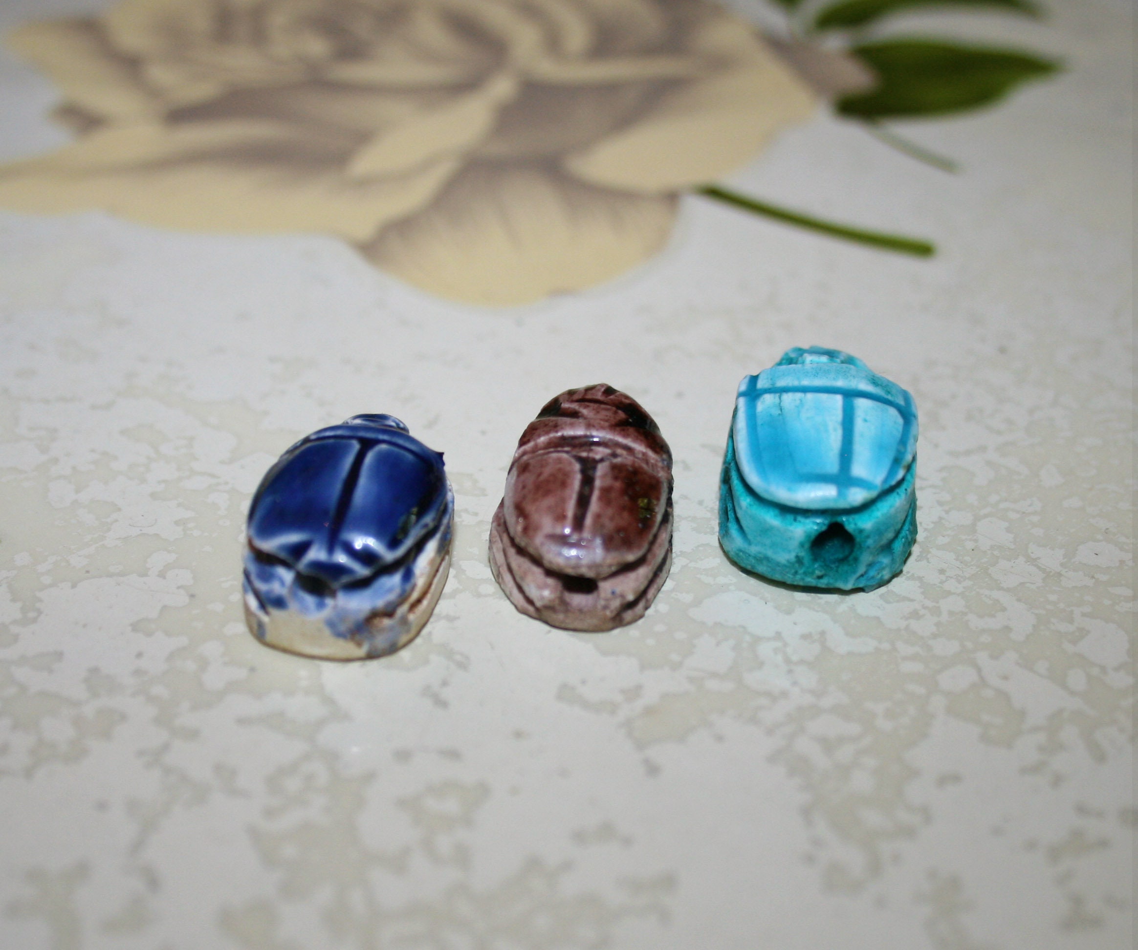 Precious Scarabs - Natural Stone Carved - Vintage Beads - Gift for Her ...