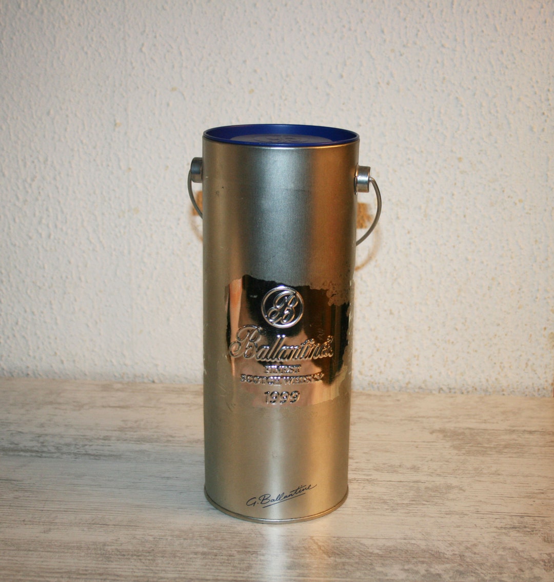 TIN BOX Cylindrical With Handle, Ballantines, Scotch Whiskey -movie ...
