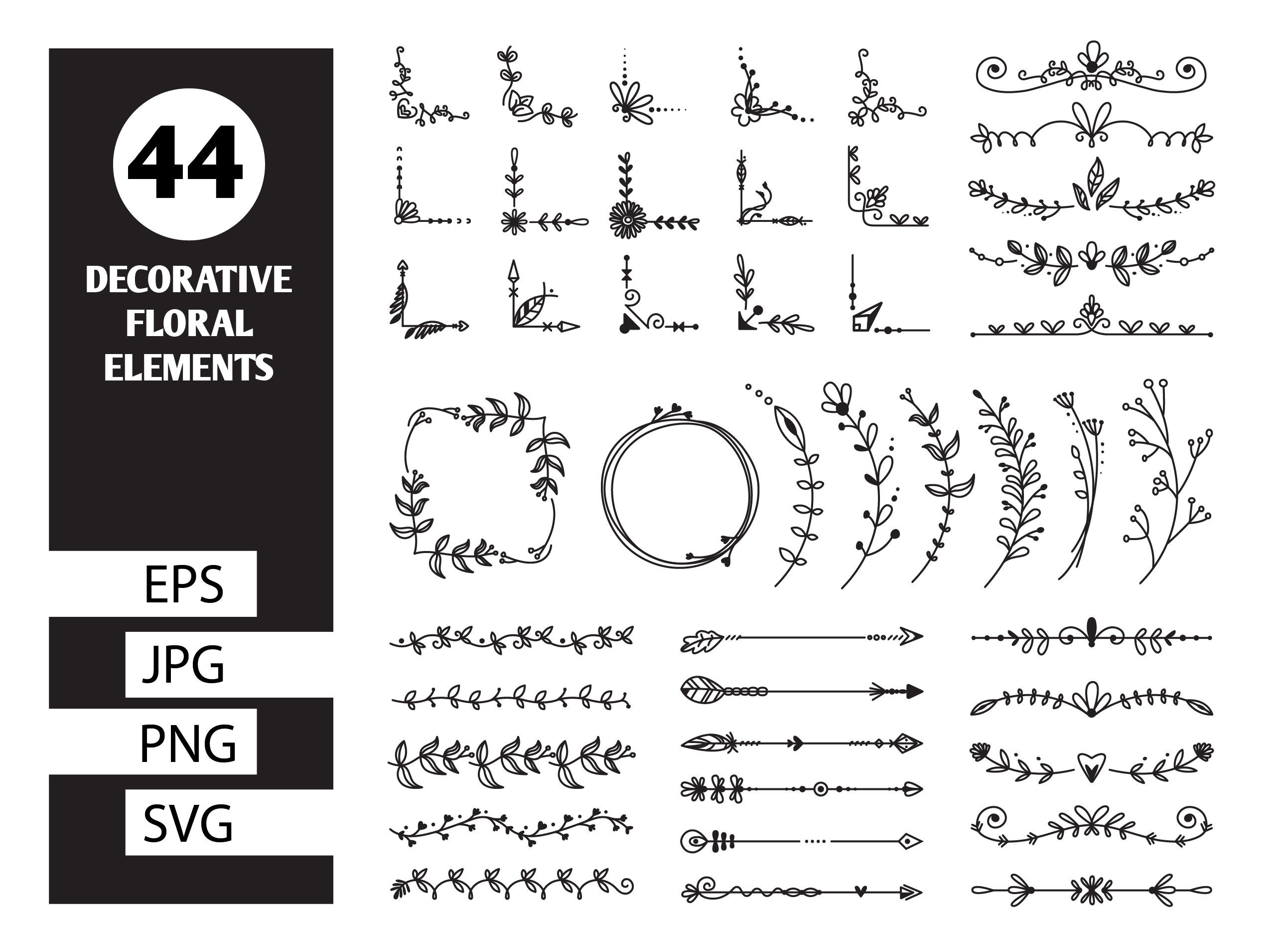 Flower Dividers SVG. Floral Border Svg Vintage Arrow Sketch - Etsy ...