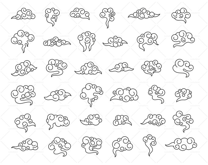 Asian Clouds SVG, Abstract Oriental Clouds Vector Design. EPS SVG ...